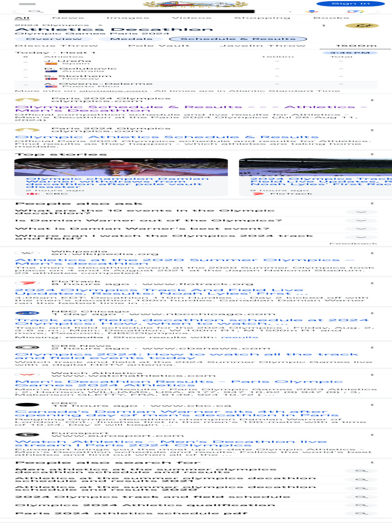 Athletics at The Summer Olympics - Decathlon Schedule and Results ...