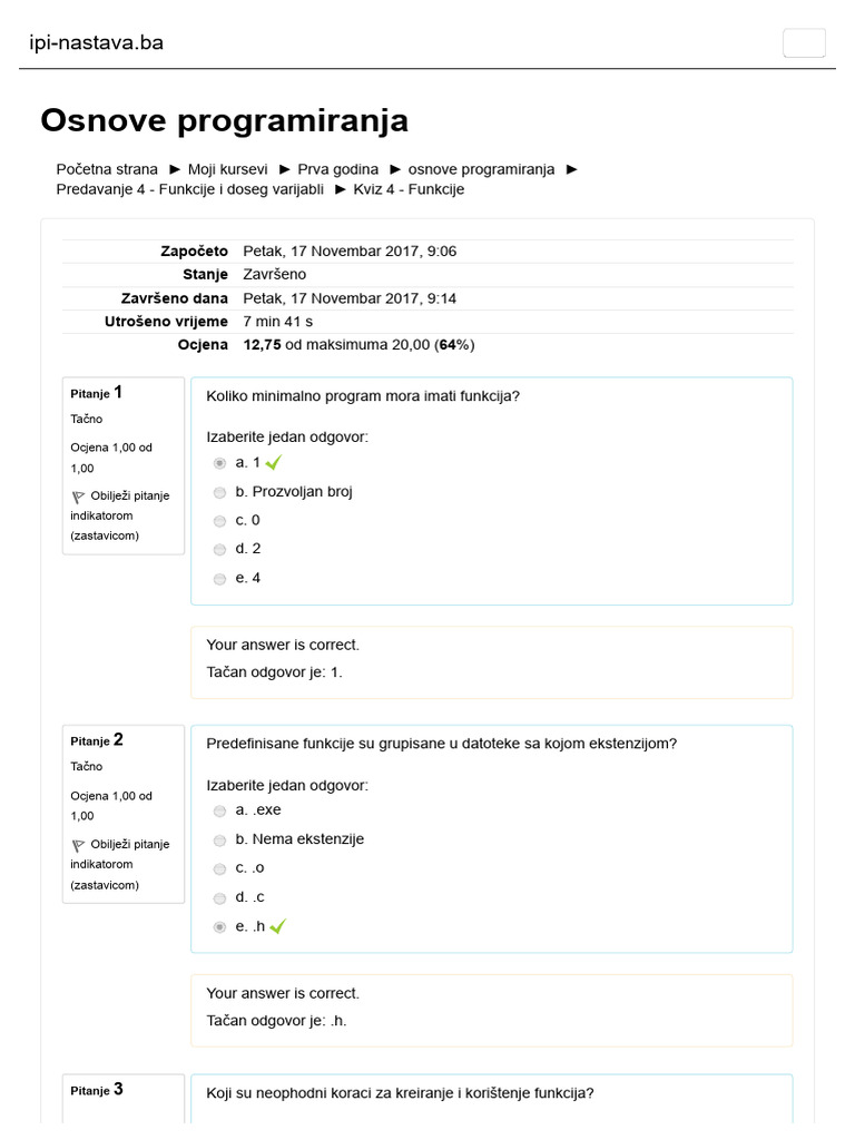 Kviz 4 Funkcije | PDF