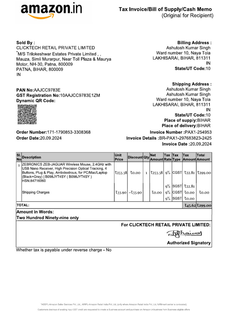 Zebronics Wireless Mouse Invoice | PDF