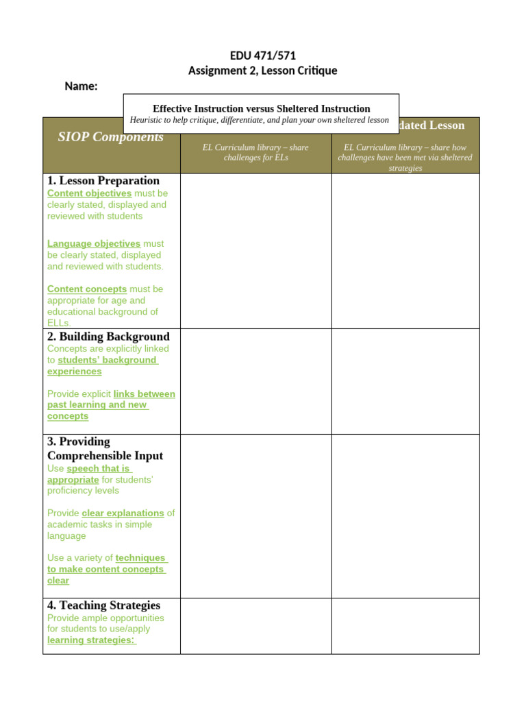 Assignment 2 Lesson Critique | PDF