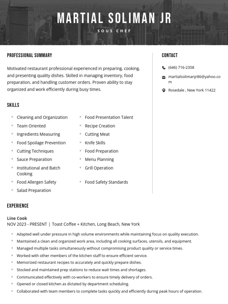 Culinary Career Highlights | PDF | Kitchen | Cooking, Food & Wine