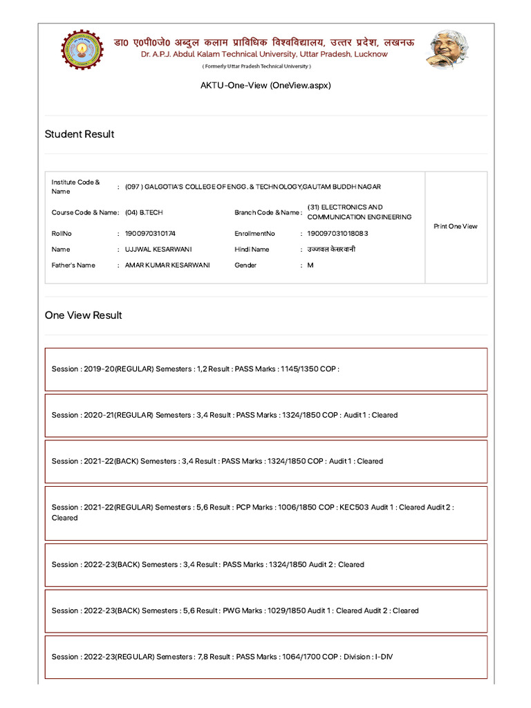 Aktu One View by Aktu Sdc | PDF