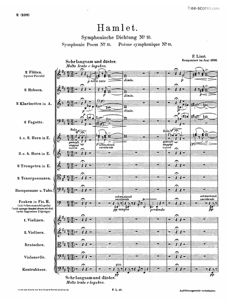 Franz Liszt - ''Hamlet'' Symphonic Poem S. 104 No. 10 | PDF