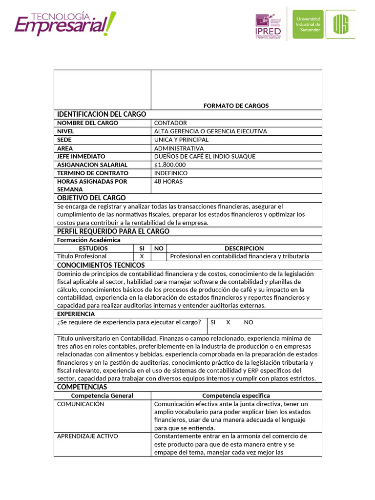 Descripcion de Cargos | PDF