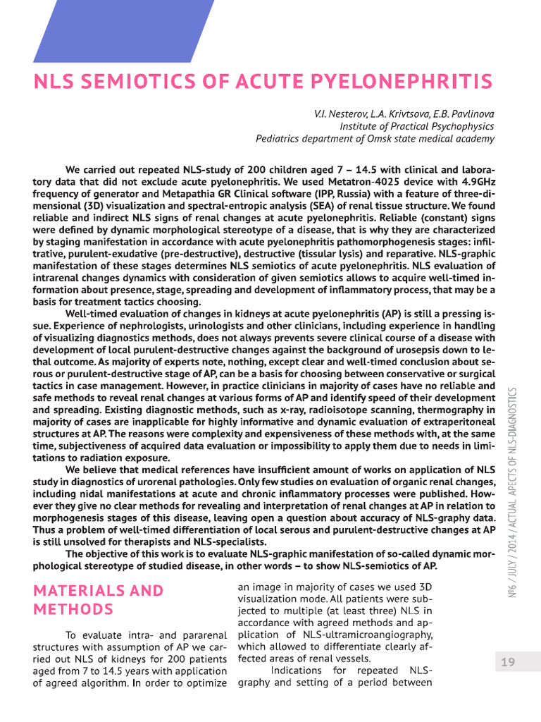 NLS Semiotics of Acute Pyelonephritis | PDF