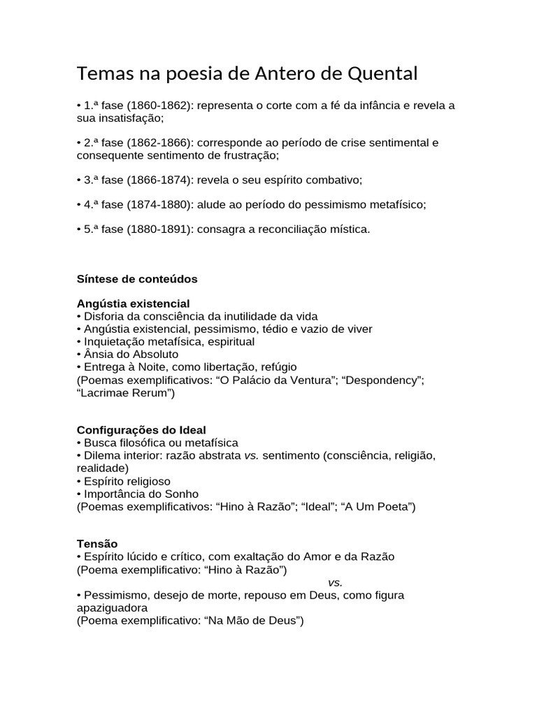 Temas Na Poesia de Antero de Quental | PDF