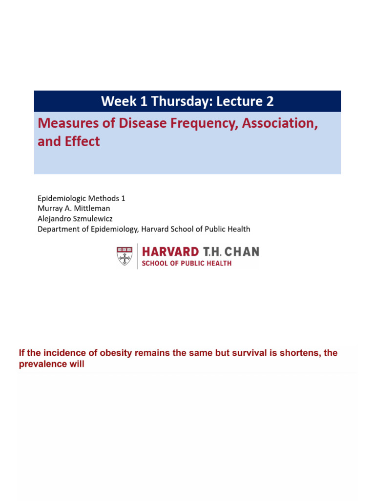 EPI201 - 2024 - Week 1 Lecture 2 Measures of Association Q and A | PDF