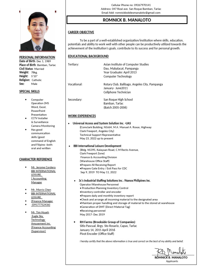 Romnick B. Manaloto: Career Objective | PDF