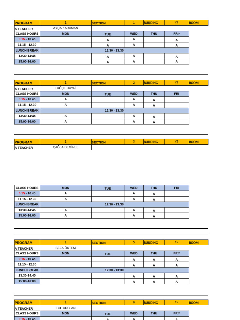Spring Term Class Schedules 1 2 | PDF