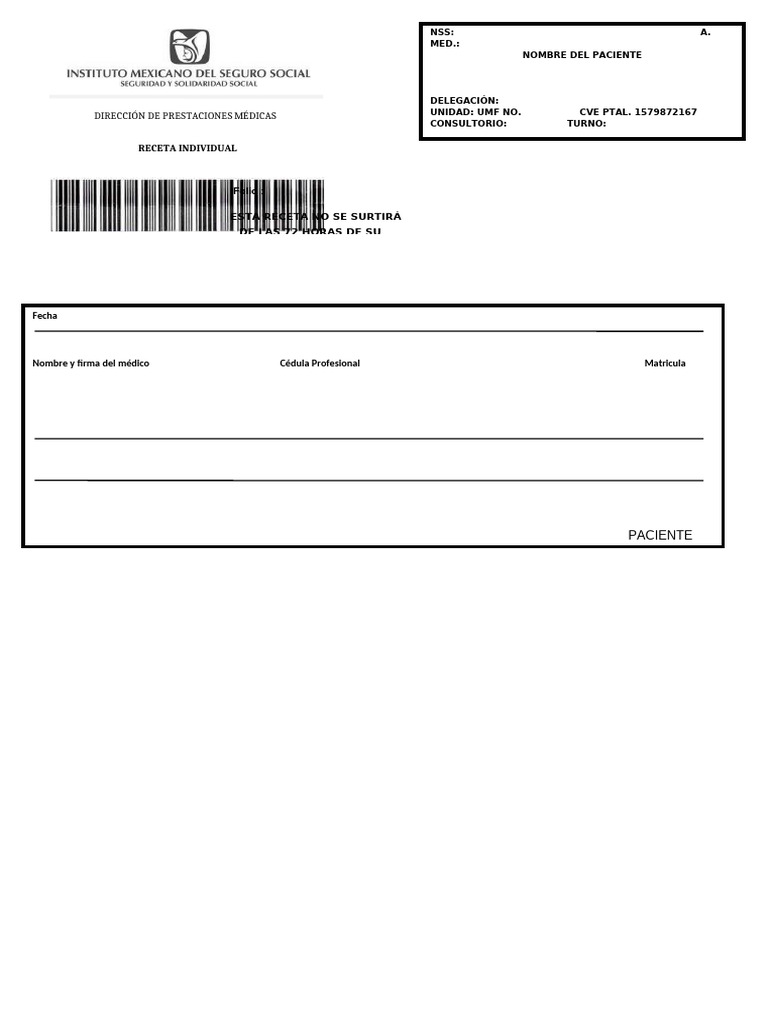 Receta IMSS Editable 1 Docx | PDF