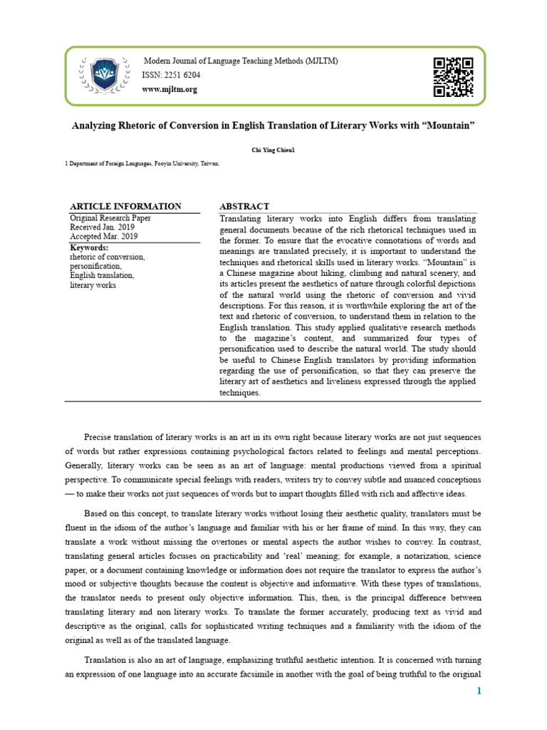 Analyzing Rhetoric of Conversion in English Translation of Literary ...