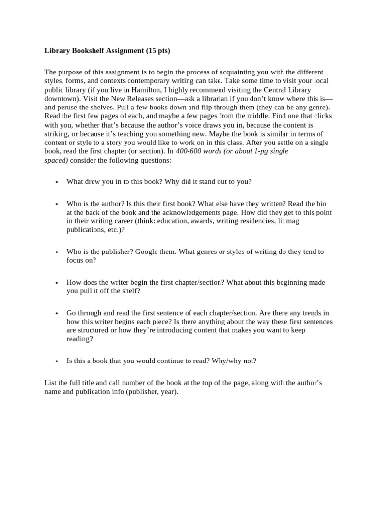 Rubric - Library Bookshelf Assignment | PDF