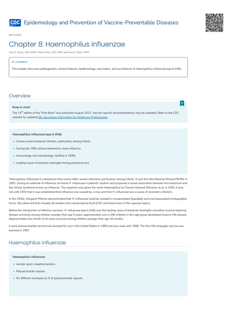 Chapter 8_ Haemophilus influenzae _ Pink Book _ CDC | PDF