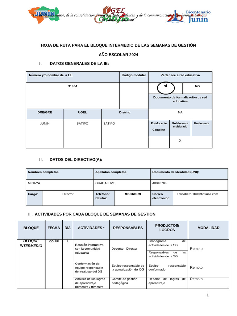 Ejemplo de Hoja de Ruta para Una IE Unidocente | PDF