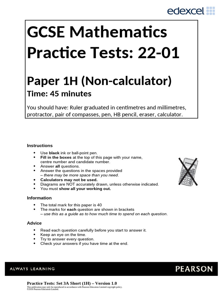 01-22 Practice Papers - Paper 1H | PDF