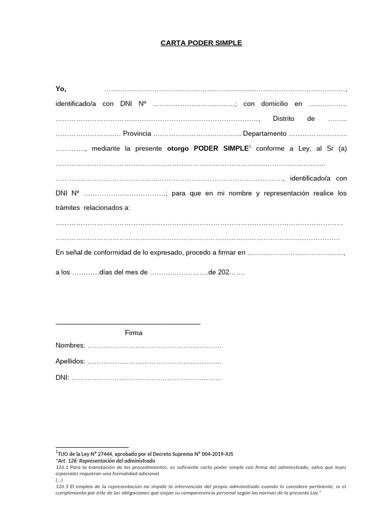 Formato de Carta Poder Simple | PDF