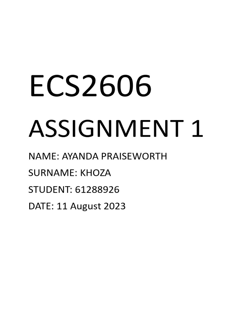 Ecs2606 Assignment 1 Semester 2 61288926-1 | PDF | Valuation (Finance) | Utility