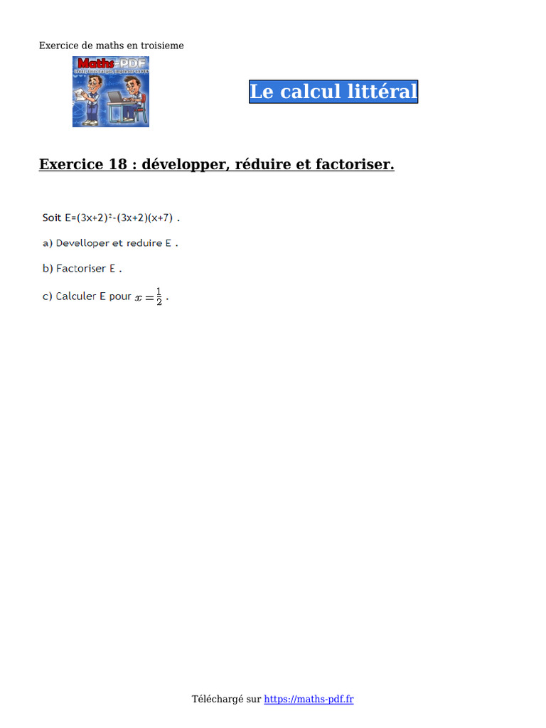 exercice-18-le-calcul-litteral-troisieme-590 | PDF