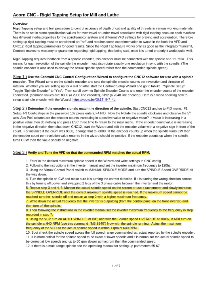 Acorn Rigid Tapping Parameters | PDF