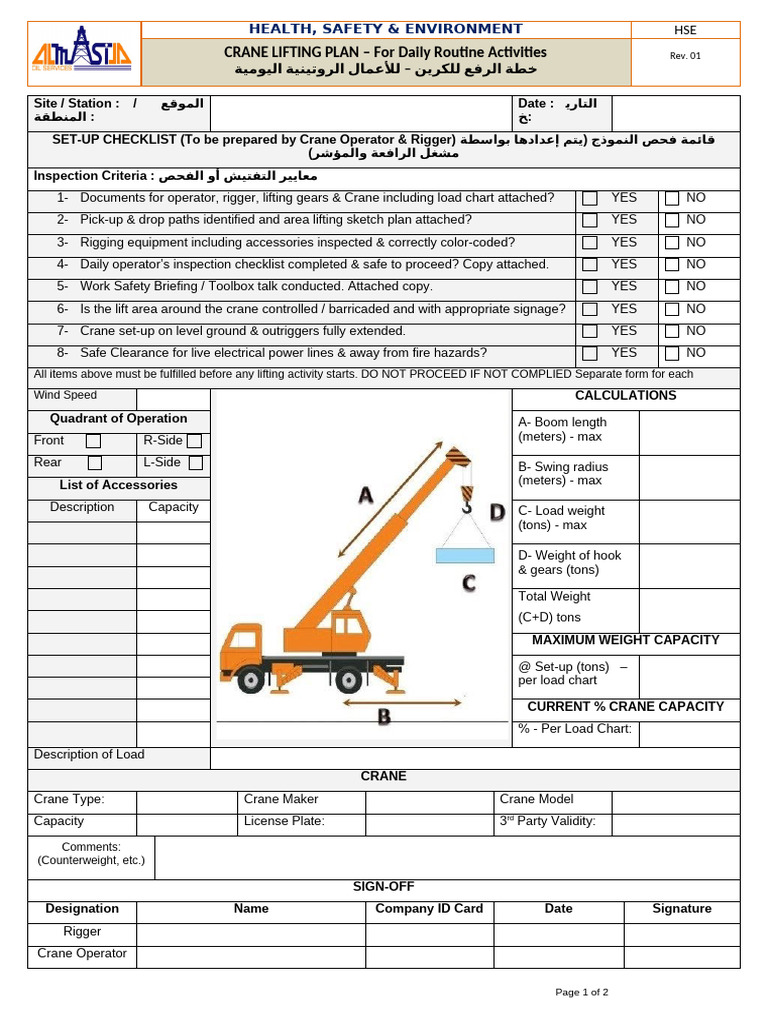 CRANE LIFTING PLAN – For Daily Routine Activities | PDF
