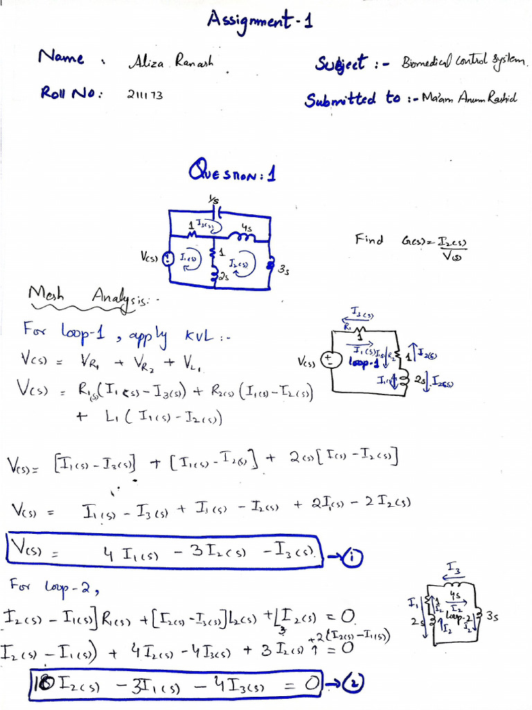 211173-Aliza Ranash - Assignment 1 Control System | PDF