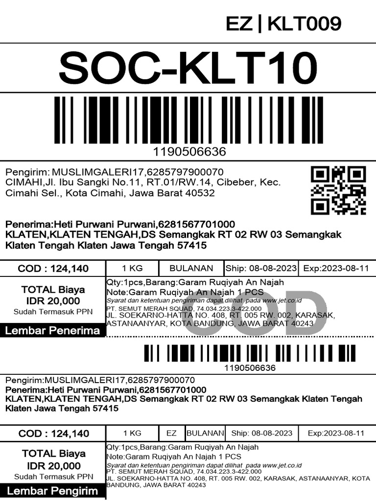 Resi Garam Cod J&T 08 Agustus 2023 | PDF