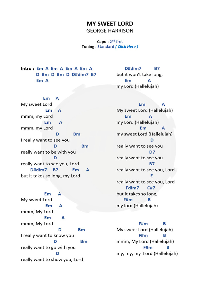 My Sweet Lord Guitar Chords Guide | PDF | Rock Songs | British Rock Songs