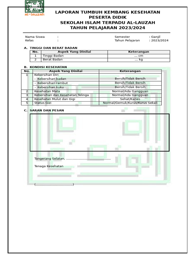 Format Rapor Kesehatan | PDF