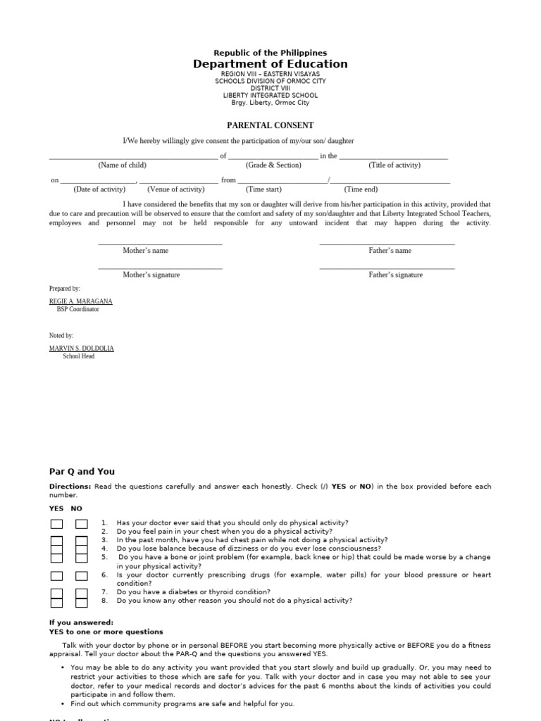 BSP GSP Parents Consent | PDF | Clinical Medicine | Medical Specialties