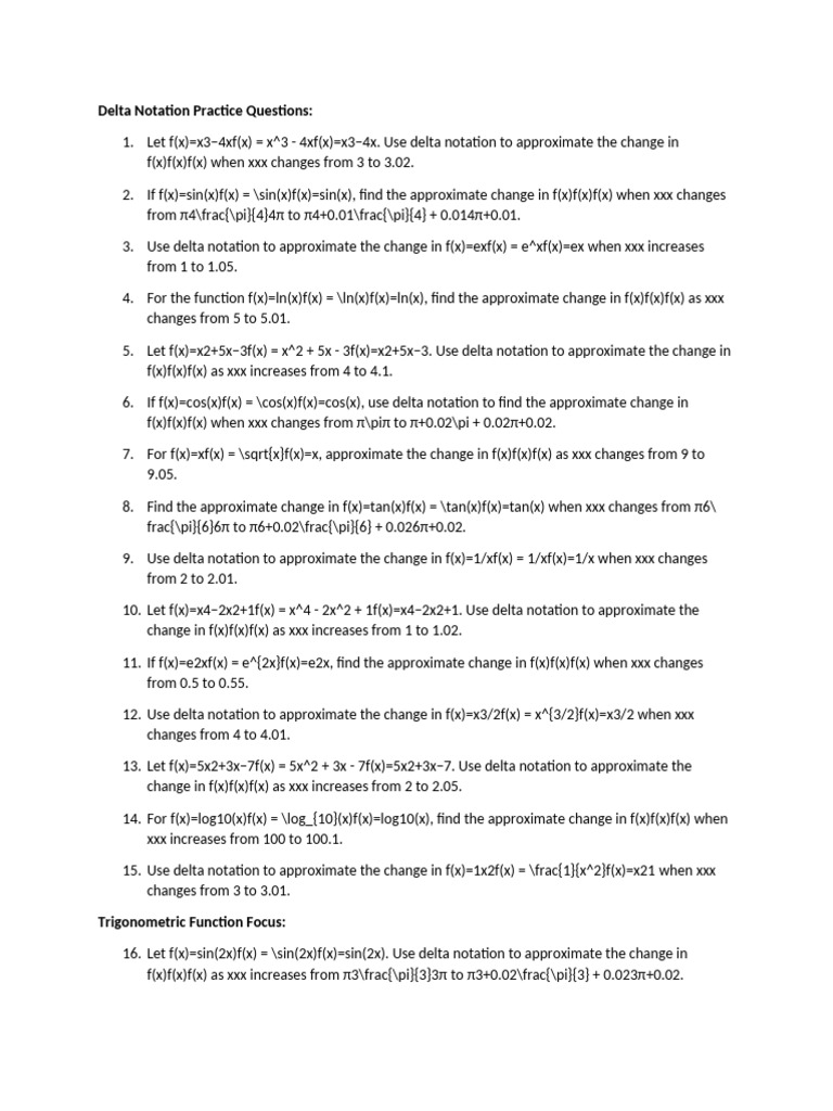Delta Notation Practice Questions | PDF
