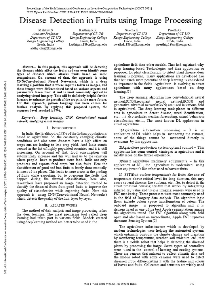 Disease Detection in Fruits Using Image Processing | PDF