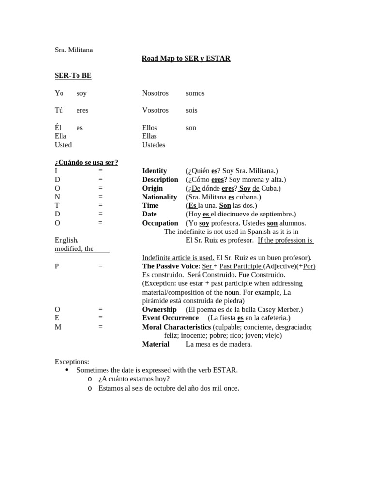 Road Map To Ser vs. Estar-1 | PDF