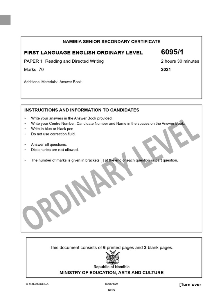 Ordinary New - First Language English Paper 1 6095-1 First Proof 27.04.2021 | PDF