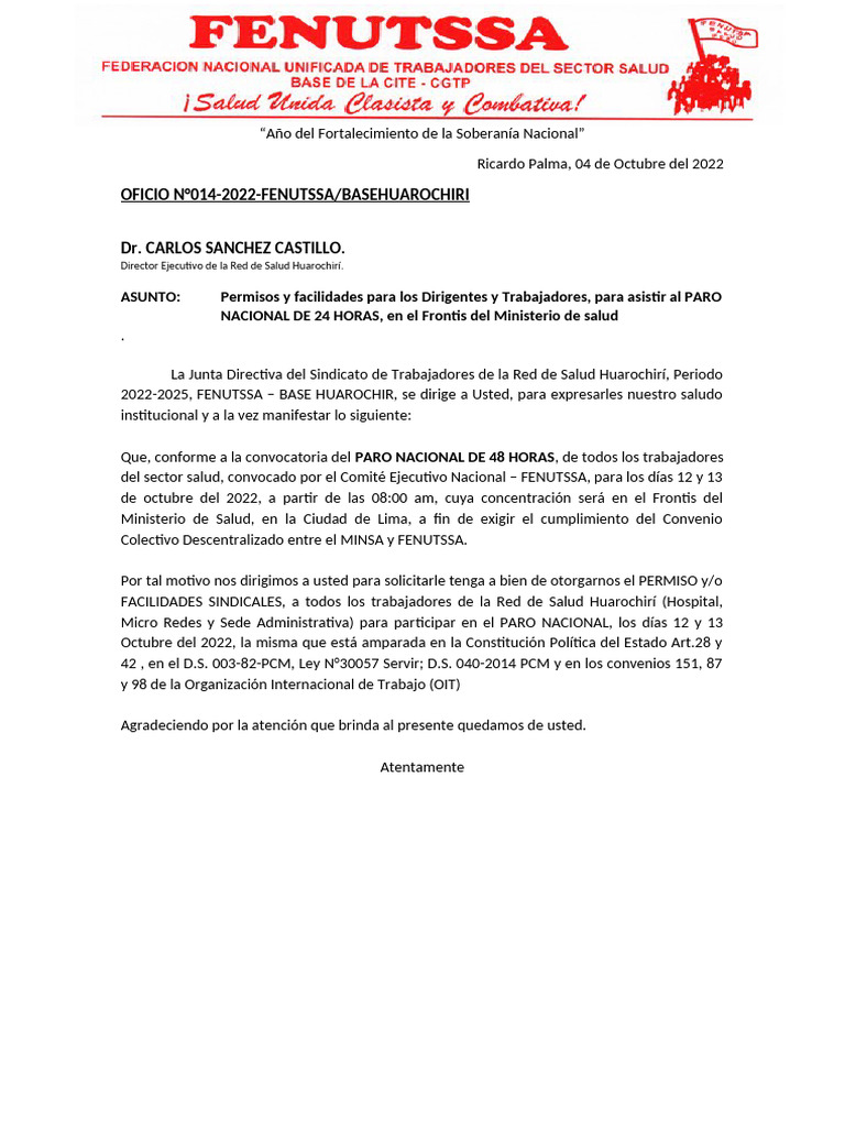 014 - 1 - Paro Nacional 12 y 13 de Oct. | PDF