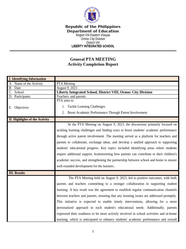 Pta Meeting 080923 | PDF