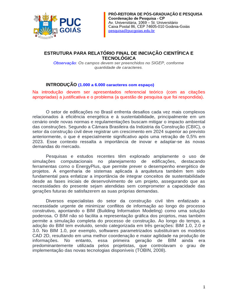 Modelo Relatório Final - | PDF