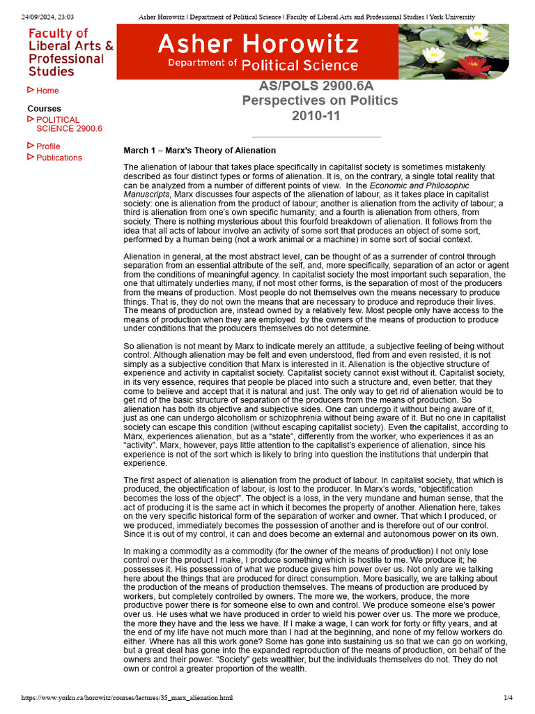 MArx - Alienation - Asher Horowitz | PDF
