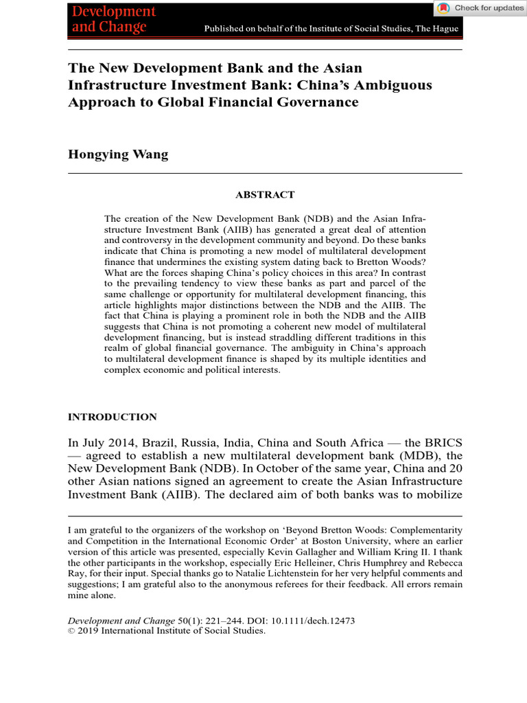 可能用于挑战部分Development and Change - 2019 - Wang - The New Development Bank and the Asian ...
