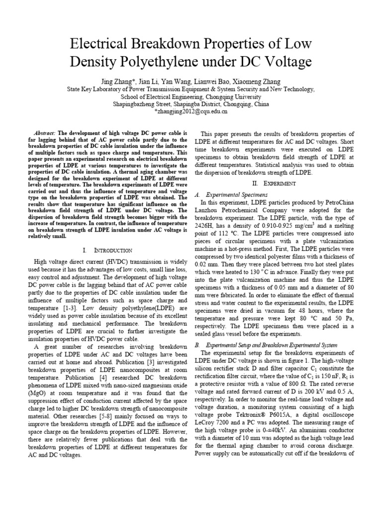 Electrical Breakdown Properties of Low Density Polyethylene Under DC ...