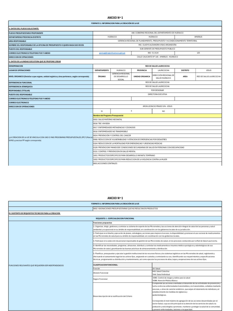 ANEXOS N° 01 CREACION UNIDAD EJECUTORA | PDF