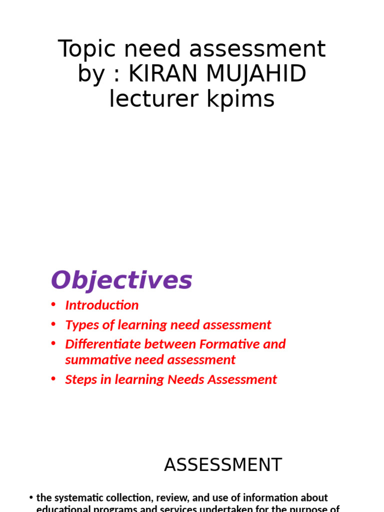 Needs Assessment | PDF