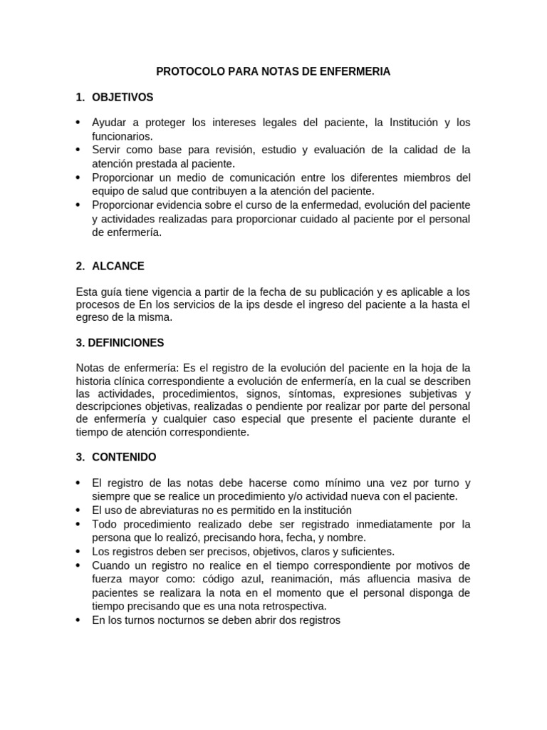 Protocolo para Notas de Enfermeria Tati | PDF