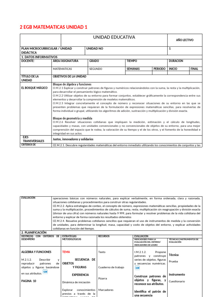 2do - EGB M Planif Por Unidad Didáctica | PDF