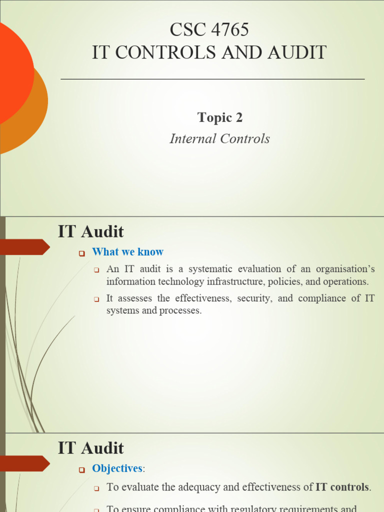 CSC 4765 It Controls and Audit: Topic 2 | PDF | Internal Control | Business