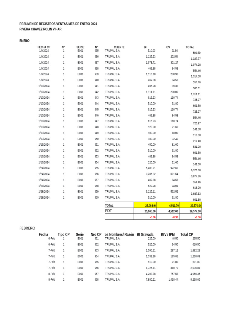 Resumen Compras 2024 ROLIN RIVERA | PDF