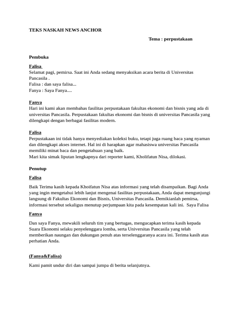Teks Naskah News Anchor - D3 Akuntansi | PDF