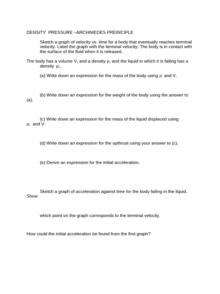 Density Pressure Archimede | PDF