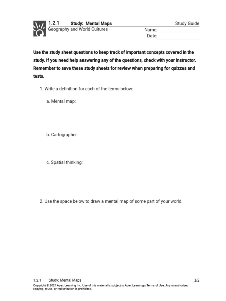 1.2.1 Study - Mental Maps (Study Guide) | PDF