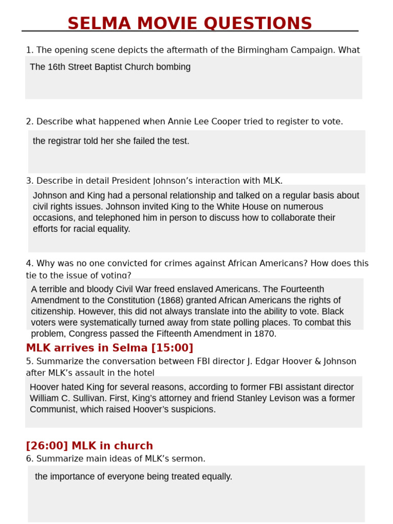 Selma: Civil Rights Study Guide | PDF | Society Of The United States ...