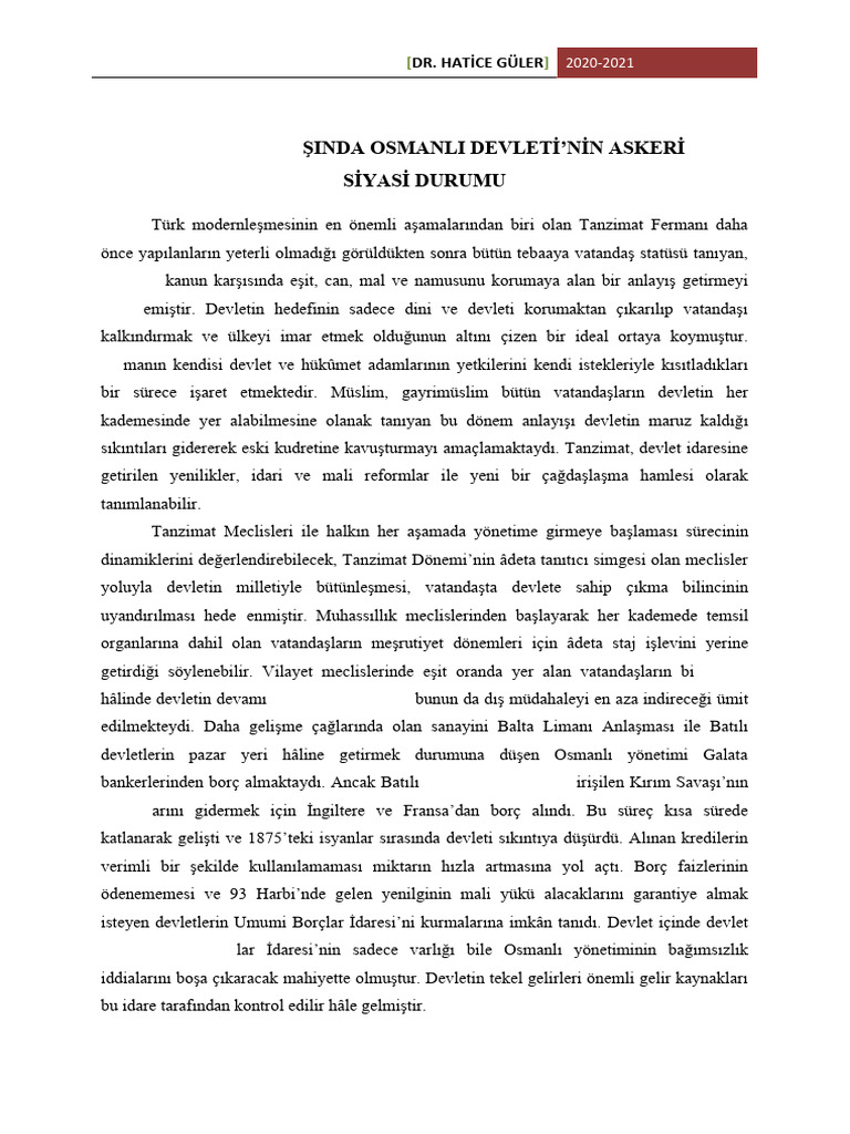 Xx. Yüzyilin Başinda Osmanli Devleti'Nin Askeri Ve Siyasi Durumu | PDF